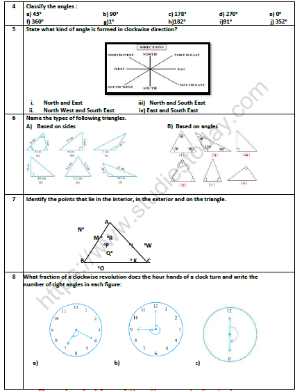 CBSE Class 6 Mathematics Understanding Elementary Shapes Worksheet